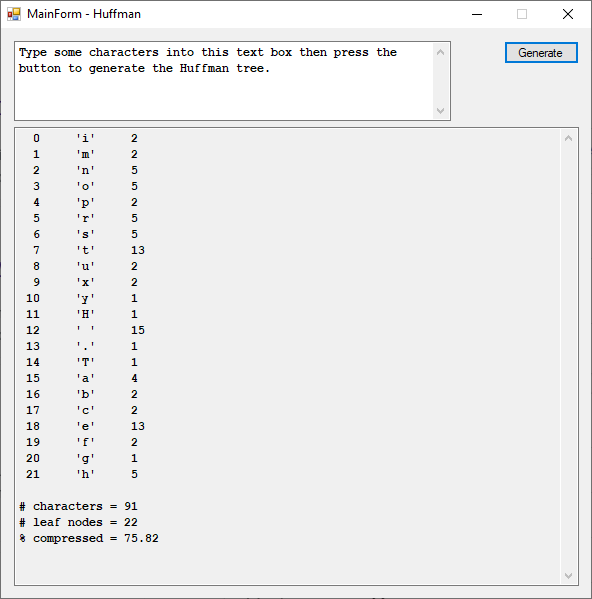 Huffman Compression in C# Implemented by James Pate Williams, Jr ...