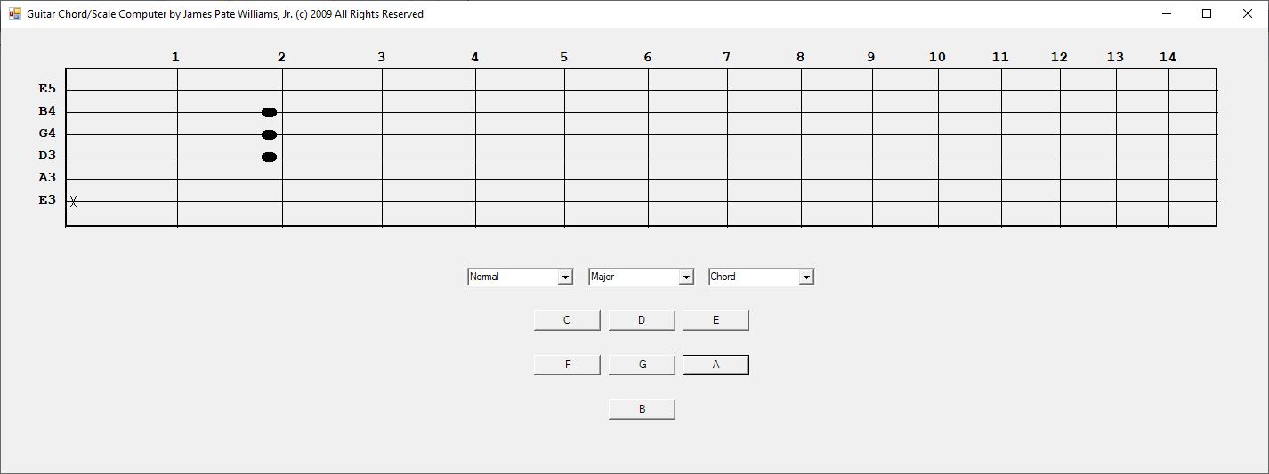 Guitar Chord and Scale Calculator by James Pate Williams, Jr. (c) 2003 ...