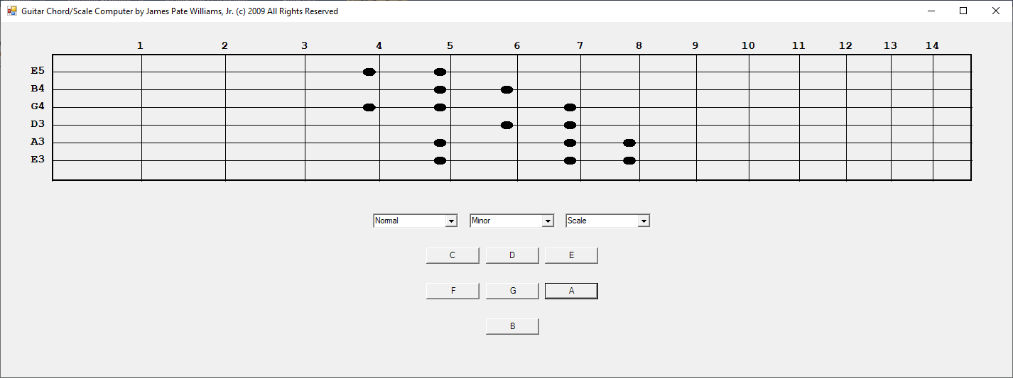 Guitar Chord and Scale Calculator by James Pate Williams, Jr. (c) 2003 ...