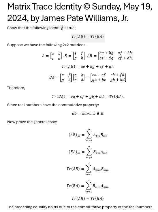 A Matrix Identity – Numerical Explorations